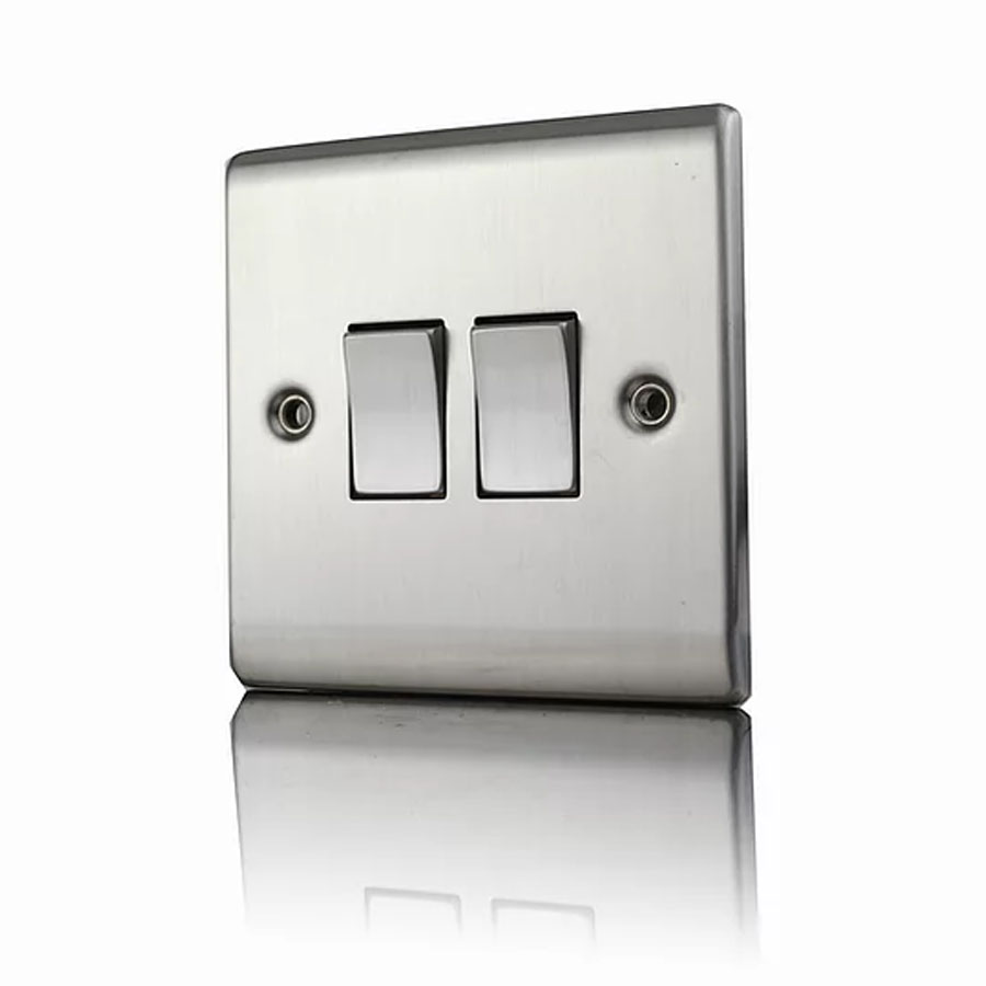 Premspec 2G 2W 10AX Switch In Satin Steel | STA Group